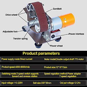 Hiqalty Electric Belt-Sander Polishing-Grinding Sharpener Adjustable -13 x 1.2in DIY Power Sanding Machine Mini Bench Belt Grinder Kit, Multifunctional for Knife Making, Woodworking(mini belt sander)