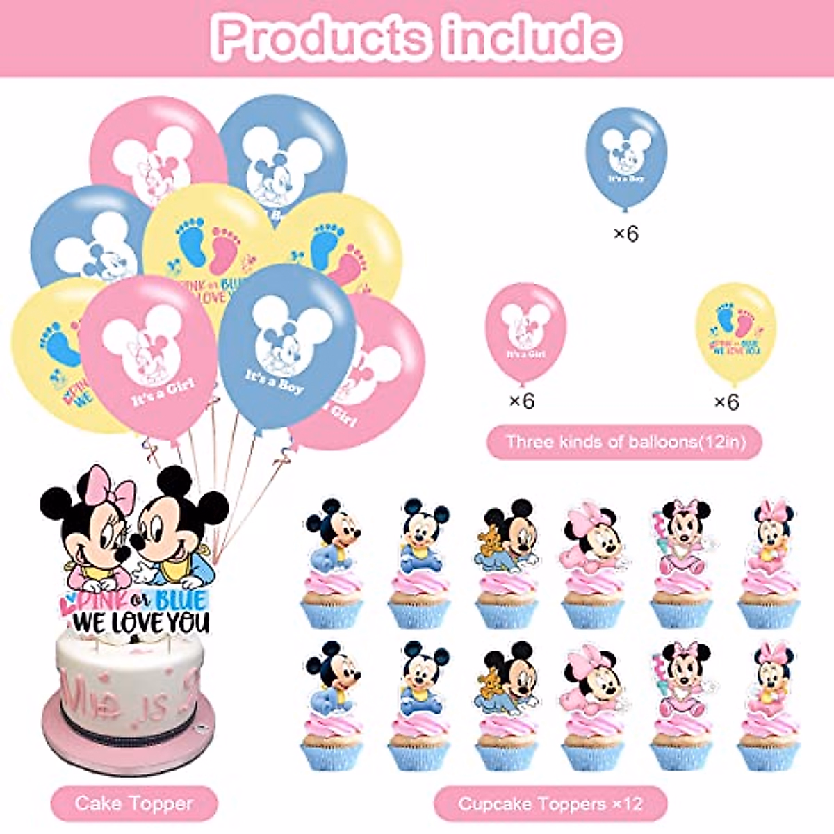 Mickey and Minnie Gender Reveal Backdrop Birthday Banner for Mickey and Minnie Gender Reveal Birthday Party Supplies Gender Reveal Photograph Background Photo Booth 5x3ft