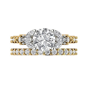 Clara Pucci 2.72ct Round cut Solitaire 3 stone Genuine Moissanite Engagement Promise Anniversary Bridal Ring Band set 18K 2 tone Gold 7