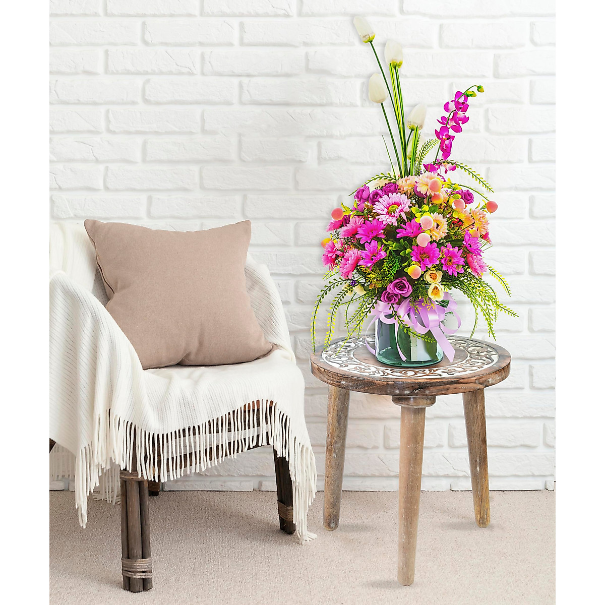 Crocon Side Table, Small End Table for Living Room Bedroom Office Patio Small Spaces Bedside Table Nightstand Decorative Coffee Table Home Décor Wood Stool for Plant Flower pots, 12 x 12.5 Inch