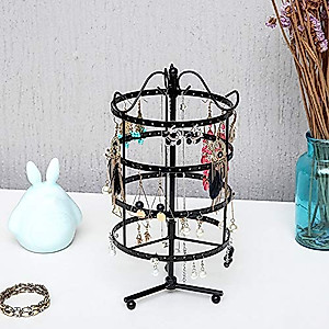 PENGKE Earring Holder Organizer,360 Rotating Earring Organizer, 4 Tiers 144 Holes Earring Jewelry Display Stands,Metal Necklace Jewlery Holder,12.2 x6 inch Black