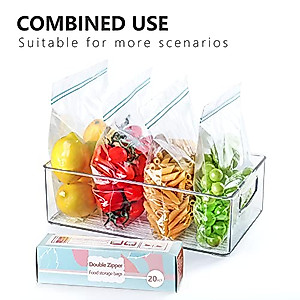 JOOFLI 6 Pack Refrigerator Organizer Bins Pantry Stackable Clear Plastic Storage Containers 3 Large and 3 Medium with 20 PCS Food Storage Bags for Fridge, Freezer, Kitchen Cabinet