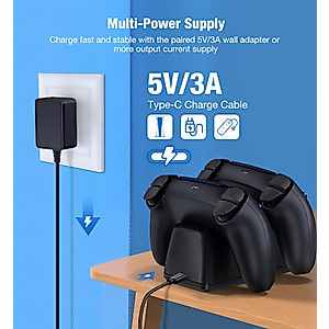 Controller Charging Station for PlayStation 5 Dualsense Controller with Dual Stand Charger Dock, Upgrade Controller Charger for PS5 Accessories Fast Charging Cable, Charging Station Black for PS5