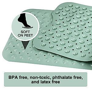 YINENN Bath and Shower Safety Mats 40x16 inch, Non Slip with Suction Cups for Bathroom Stall and Tub Floor, Extra Large and Machine Washable, Drain Holes Keep Bathtub Clean, Light Green