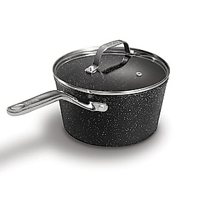THE ROCK by Starfrit 2-Quart Saucepan with Glass Lid and Stainess Steel Handle, Black