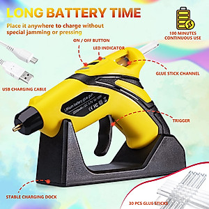 Cordless Fast Preheating Hot Glue Gun Kit with 30PCS Glue Sticks (7mmx150mm), USB Rechargeable & Smart Power-Off Cordless Hot Melt Glue Gun for Quick Repairs, DIY & Xmas