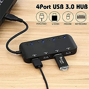 SHYPT USB 3.0 HUB 4 Ports Fast Speed Thin USB3.0 Splitter Cable LED Indicator Seperate Switches for PC Mouse Keyboard Computer