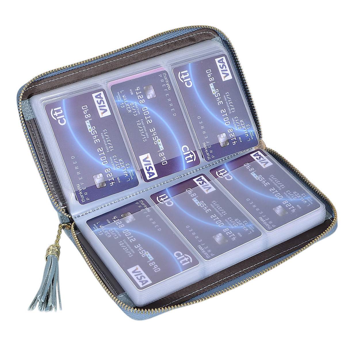 Easyoulife Credit Card Holder Wallet Womens Zipper Leather Case Purse RFID Blocking (Light Blue)