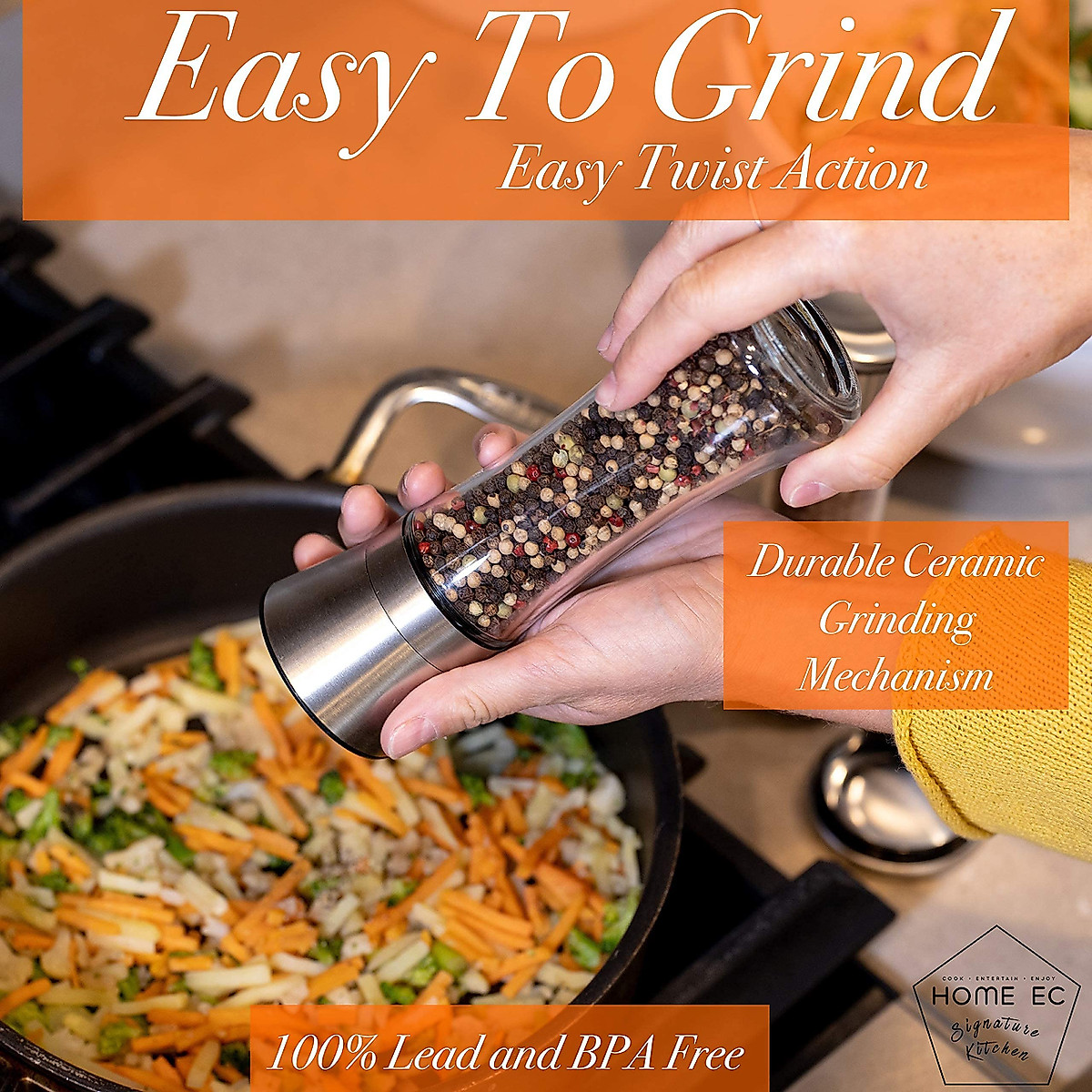 Bundle Home EC Carbon Steel Wok pan for Electric, Induction and Gas Stove and Home EC Stainless Steel Salt and Pepper Grinder Set