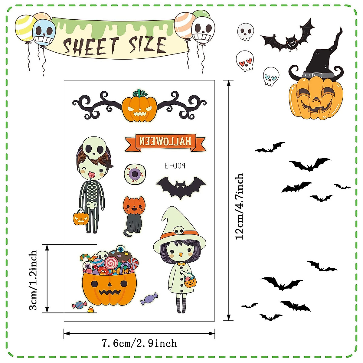 20 Sheets Halloween Temporary Tattoos for Kids, Glow in Dark Tattoo Stickers Luminous Tattoos Make up Stickers Party Favors Filler Decoration (Halloween Style)