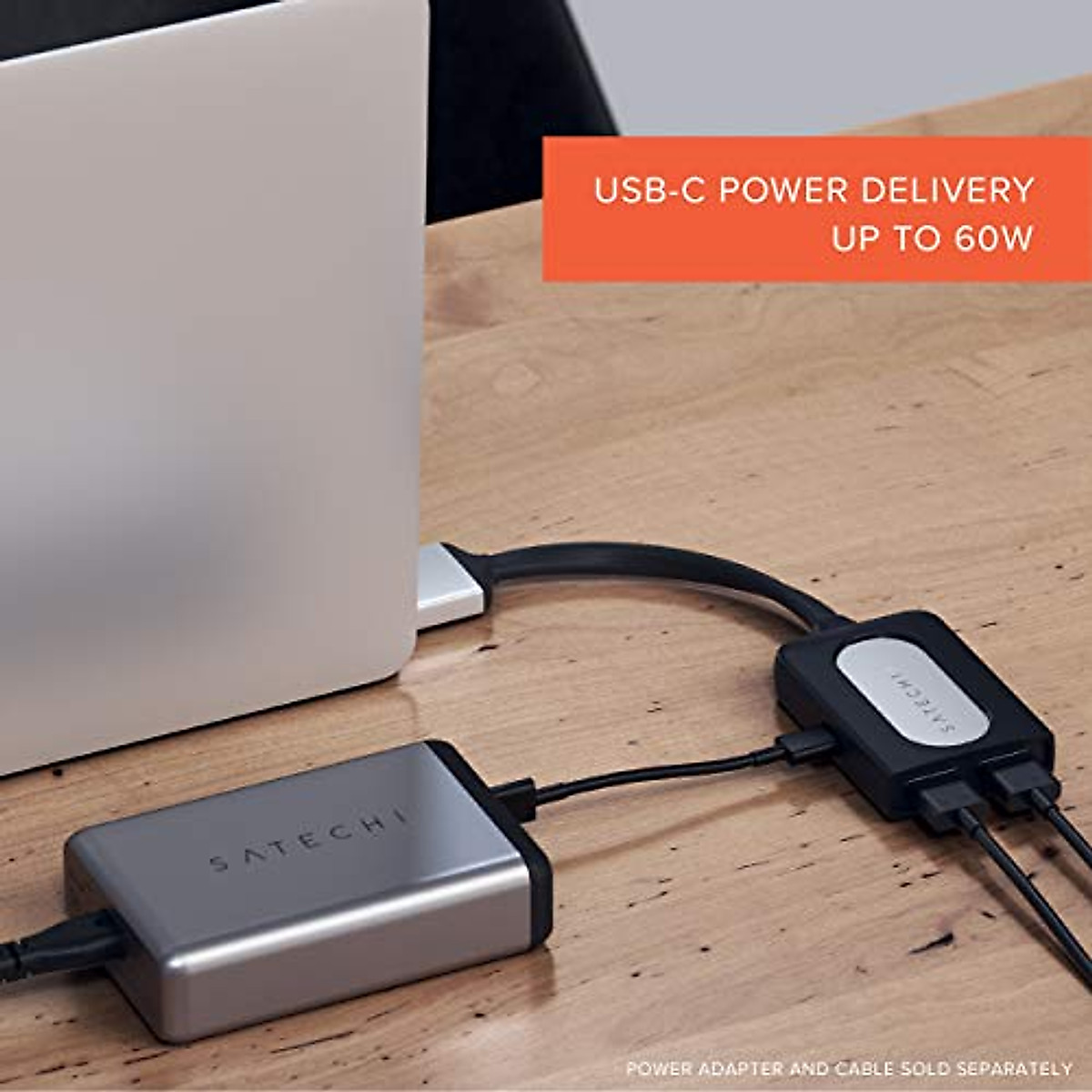 Satechi Aluminum Type-C Dual HDMI Adapter 4K 60Hz with USB-C PD Charging - for M2/ M1 MacBook Pro/Air (Silver)