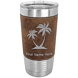 LaserGram 20oz Vacuum Insulated Tumbler Mug, Palm Trees, Personalized Engraving Included (Faux Leather, Rustic)