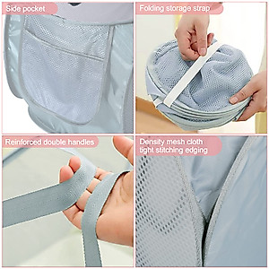 BYETIVE 2 PCS Mesh Laundry Hamper,Collapsible Laundry Baskets,75L Large Foldable Dirty Laundry Clothes Hamper Storage Basket Horizontal with Side Pocket&carry Handle for Home,Laundry,Travel grey