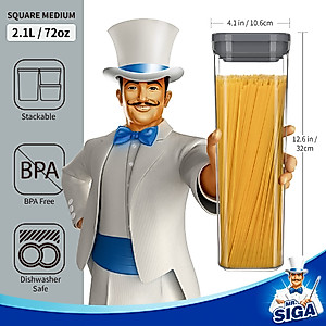 MR.SIGA 4 Pack Airtight Food Storage Container Set, BPA Free Kitchen Pantry Organization Canisters, One-Handed Airtight Cereal Flour Spaghetti Storage Containers, 2.1L / 72oz, Gray