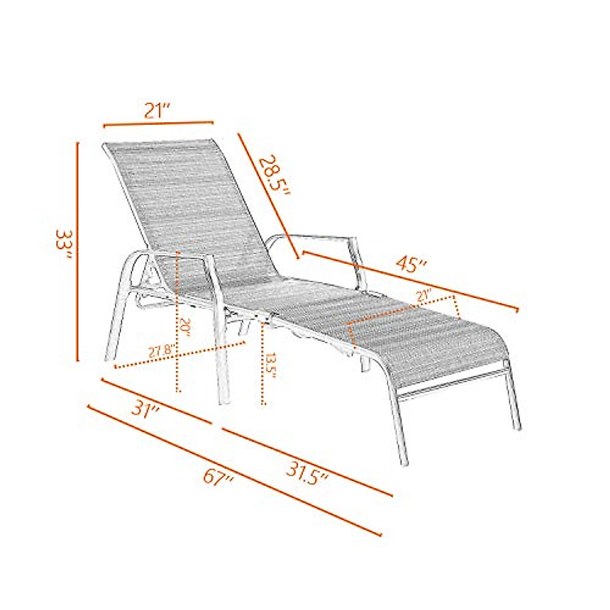 Patio Outdoor Chaise Lounge Chairs, Folding Sling Reclining Chaise Lounger Chair Fit Beach Yard Pool Patio with 5 Adjustable Positions, Brown Frame