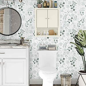 LXCREAT 17.71in x 118in Boho Peel and Stick Wallpaper and Green Leaf Contact Paper for Bathroom Decoration
