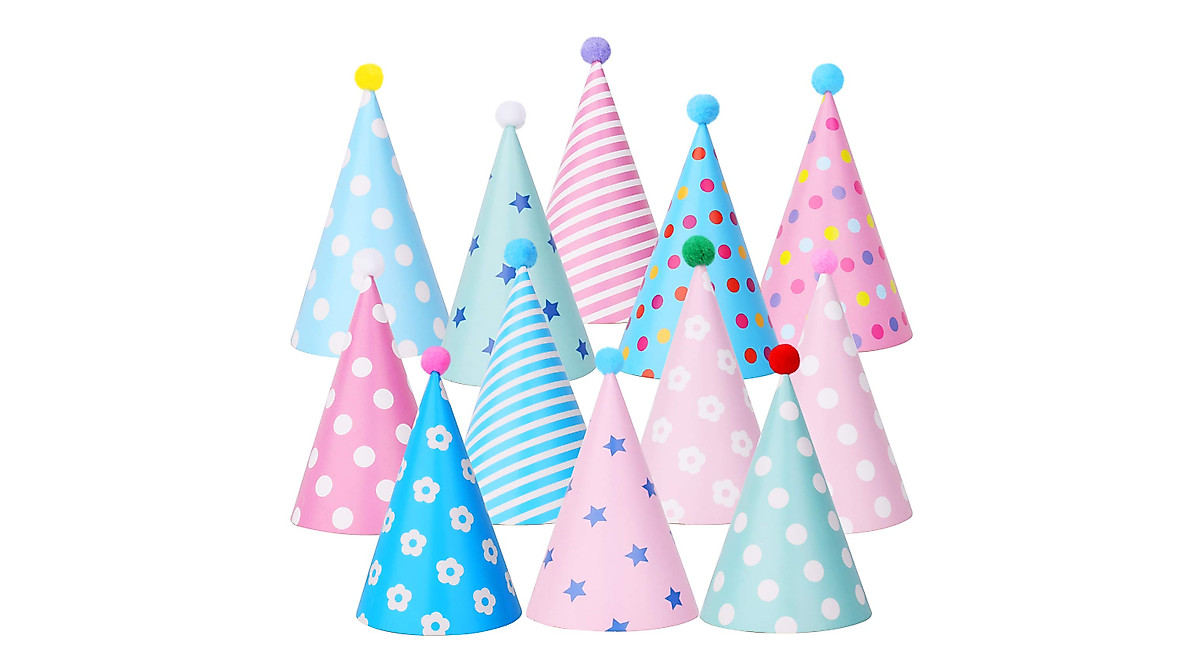 Beurio Birthday Party Cone Hats - 12 Pack