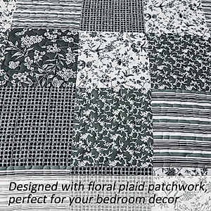 Mybedsoul Black Grey Boho Quilt Set California King Size,3 Pieces Plaid Floral Bedspread Coverlet Set for All Season,Patchwork Reversible Bedding Set 106"x 96"