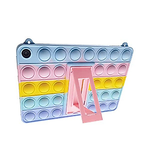 iZi Way Pop It Tablet Case for Amazon Fire HD 8 / Fire HD 8 Plus (10th Gen, 2020 Release), Fidget Toy Pop Its Push Bubble Wrap Silicone Cover with Stand Shoulder Strap for Kids Boys Girls- Rainbow