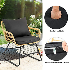 YITAHOME 4-Piece Patio Furniture Wicker Outdoor Bistro Set, All-Weather Rattan Conversation Loveseat Chairs for Backyard, Balcony and Deck with Soft Cushions and Metal Table (Light Brown+black)