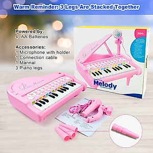 Litaonner Pink Piano Toys for 1+ Year Old Girls Gifts - 24 Keys Toddler Piano Keyboard Musical with Microphone, Kids Piano Toys for 2 Year Old Girls Birthday and Xmas Gift