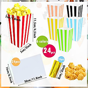 24 Pack Mini Popcorn Boxes,Candy Favor Treat Box with Clear Cellophane Bags,Paper Popcorn Buckets Containers for Birthday,Baby Shower,Party Favor