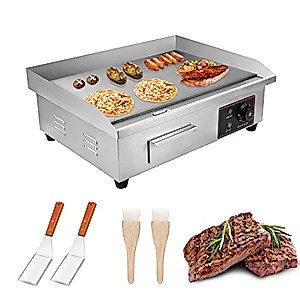 22" Commercial Electric Griddle, Electric Flat Top Grill, 3000W Countertop Griddle with Shovels and Brushes for Restaurant Kitchens