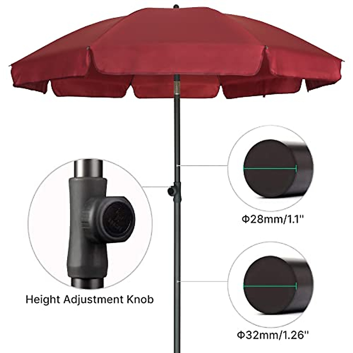 AMMSUN Patio Umbrella 6.5 ft Market Table Umbrella Tilt Steel Pole UPF50+ Protection,Great for Outdoor Garden Backyard (Maroon)