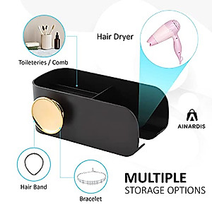 AINARDIS Hair Dryer Holder - Space Saving Bathroom Organizer Storage Caddy, Blow Dryer Cord Holder, Strong Adhesive Mount, Renter Friendly / No Damage, Hair Dryer Holder Wall Mounted, Stylish Gift.