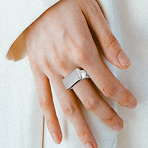 Womens Open Dainty Simple Rectangle Square Dome Chunky Ring,Adjust Adjustable S925 Sterling Silver Irregular Geometric Fashion Thumb Index Finger Ring Jewelry (Ring_B, Adjustable)