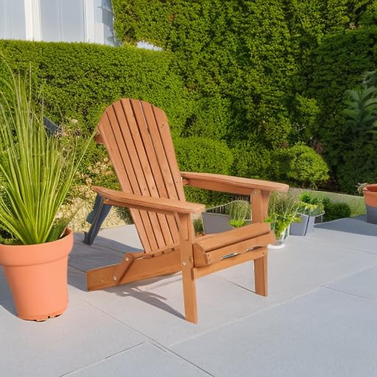 Adirondack Chair,Folding Wooden Lounger Chair，All-Weather Chair for Fire Pit/Garden/Fish with 250lbs Duty Rating，Natural