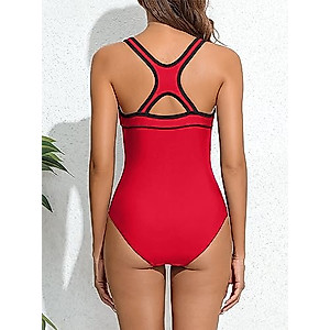 beautyin Zipper Athletic Bathing Suit for Women Racerback Lap Swimsuit Sporty Swimwear Red