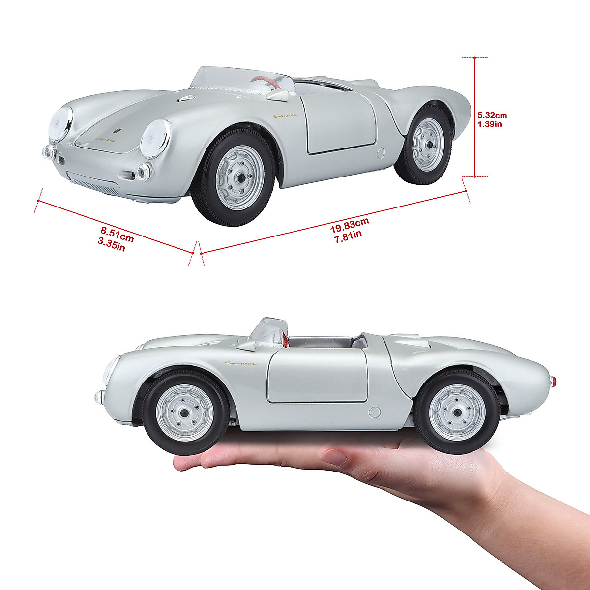 Maisto 1:18 Scale Porsche 550A Spyder Diecast Vehicle, Silver