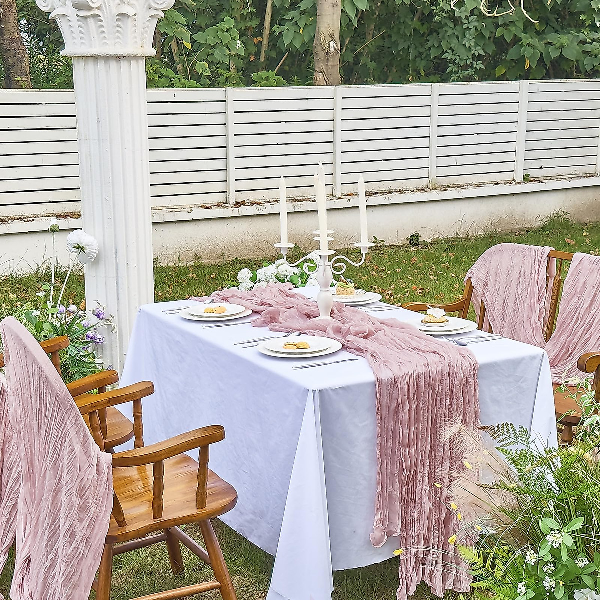 IVAPUPU 2 Pcs Cheesecloth Table Runner - 10ft Dusty Pink Boho Gauze Cheese Cloth Table Runner for Baby Shower Decoration Wedding Party Summer Garden Farmhouse Table Runner