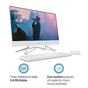 HP 24 All-in-One PC, Intel Core i3-1115G4, 4GB RAM, 256GB SSD, Snow White, Windows 11 Home, 24-df1023w