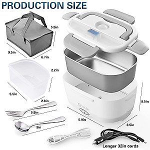 SHALORY Electric Lunch Box Food Heater, 3 in 1 Portable 60W Food Warmer Leakproof Self Heating Lunch Box for Adults/Work/Car/Truck/Home with 1.5L Removable 304 Stainless Steel Container (Grey)