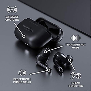 Happy Plugs Air 1 ANC – Premium Quality True Wireless Bluetooth Earbuds – Charging Case & Built-in Microphones – Excellent Active Noise Cancelling – 38 Hours Battery Life - Black