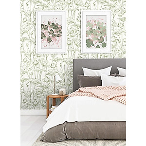 Vinjiasin Peel and Stick Wallpaper Green Floral Wallpaper Removable Wallpaper Self Adhesive Flower Leaf Contact Paper Lotus Wall Paper for Bedroom Bathroom Wallpaper Wall Covering 17.32"x 78.7"