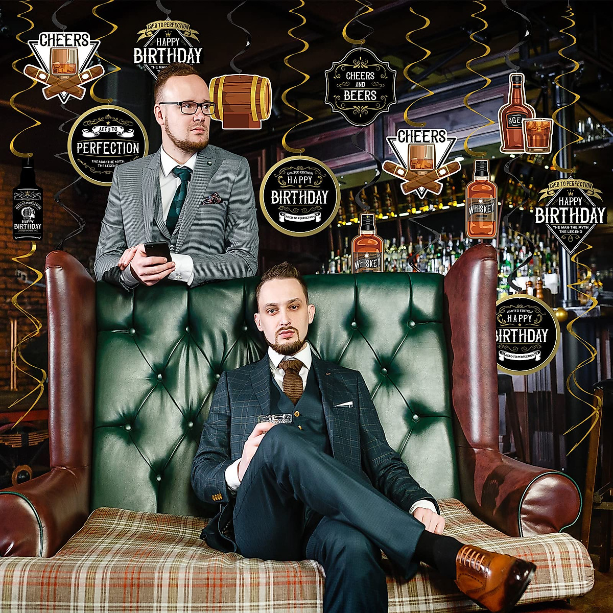 Whiskey Birthday Party Decorations for Men Aged to Perfection Hanging Swirls Whiskey Hanging Swirls for 30th 40th 50th 60th 70th 80th Birthday Decorations