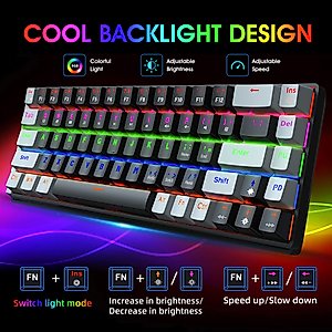 UINO V800 68 Key Mechanical Keyboard Gaming USB Wired LED Backlit Axis Gaming Mechanical Keyboard Optical Switches for Desktop