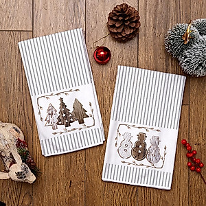 ARKENY Christmas Kitchen Towels Set of 2,Beige Xmas Tree Snowman Dish Towels 18x26 Inch,Hoilday Farmhouse Home Decoration AD098