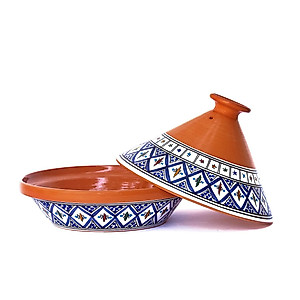 Kamsah Hand Made and Hand Painted Tagine Pot | Moroccan Ceramic Pots For Cooking and Stew Casserole Slow Cooker (Medium, Supreme Bohemian Blue)