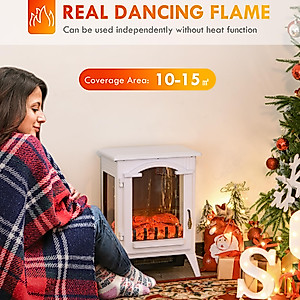 HOMCOM 23" Electric Fireplace Heater, Fire Place Stove with Realistic LED Flames and Logs and Overheating Protection, 750W/1500W, White