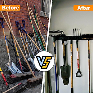 VONLX 48inch Garage Storage Organization Garage with Torpedo Level Mounted Garden Tool Organizer Wall Mount Adjustable Garage Organizers with 7 Heavy Duty Hooks Tool Holder for Hanging Max Load 440lbs