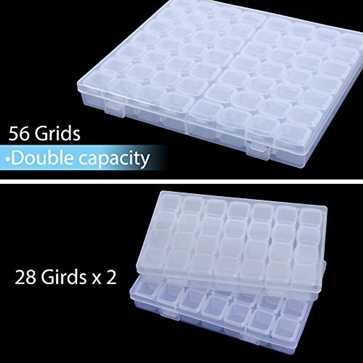 SGHUO 280 Slots 5 Pack 56 Grids Diamond Painting Storage Containers Plastic 5D Diamond Embroidery Storage Box with 400pcs Label Stickers for Sewing, Nail Diamonds, Diamond Painting Accessories