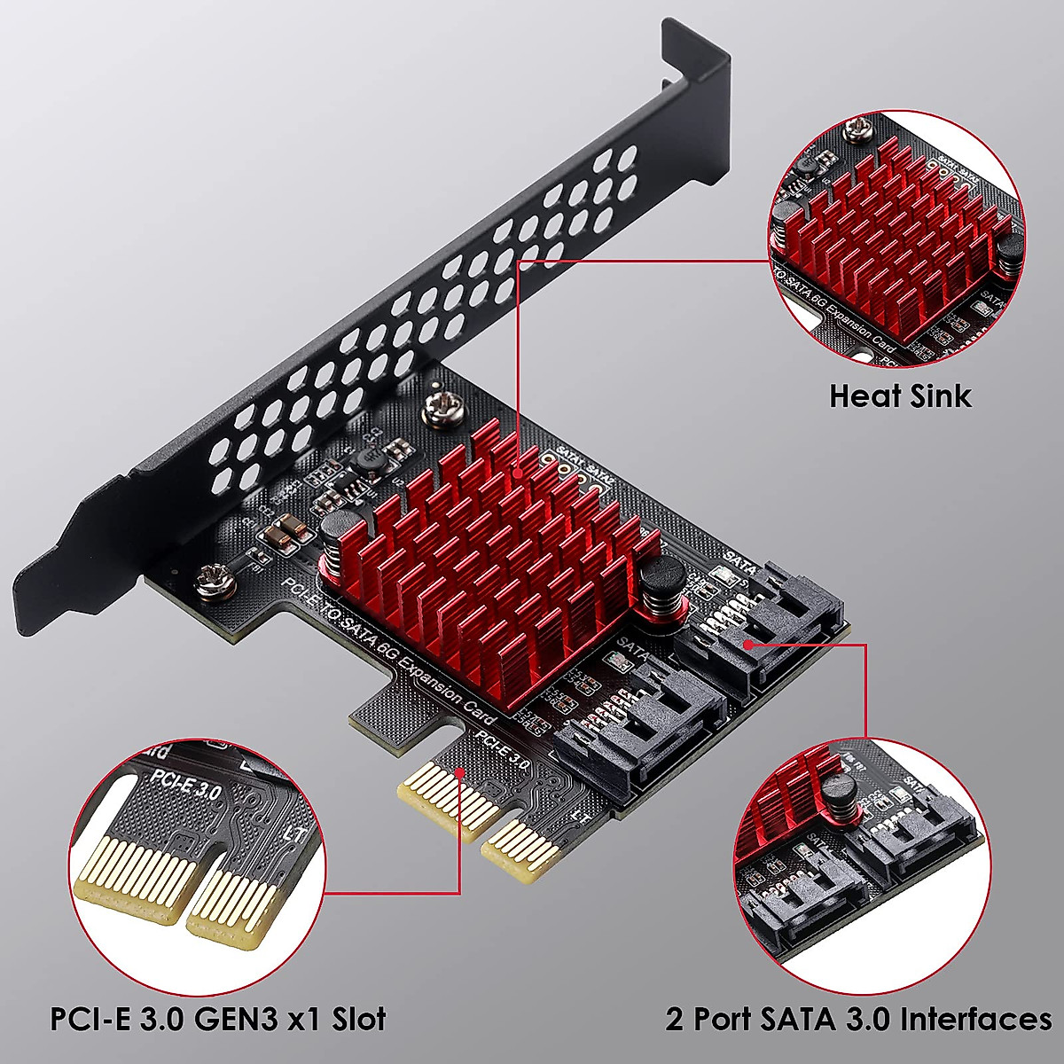 MZHOU 2 SATA Expansion Card, PCI-E 3.0 GEN3 JMICRON + JMB582 Chip, 6 Gbit/s Expansion Adapter Cards with Low-Profile Bracket