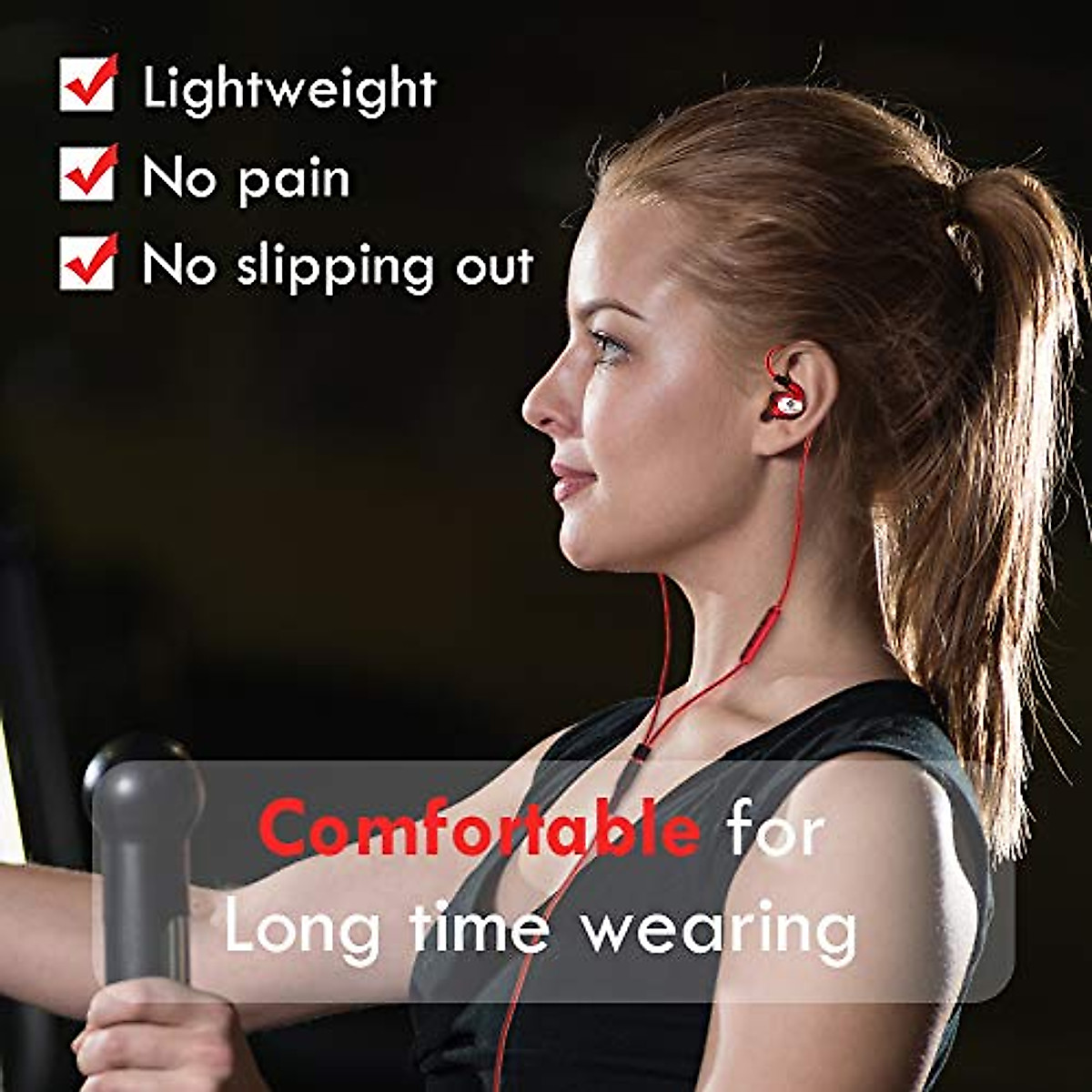 JAAMIRA Sports Wired Earbuds Over Ear Headphones with Microphone -Comfortable in Ear Ear Buds for Kids &Adults -Noise Isolation Earphones 3.5mm Jack for Phone iPhone Computer Runing Workout Gym Red