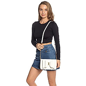 Like Dreams Fashion Crossbody Bag for Women Elegant Bowtie Vegan Leather Chain Meshed Long Strap Shoulder Purse (White)