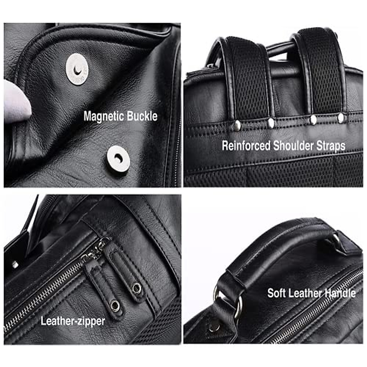 HKZHITOU Laptop Backpack For Men Vintage Leather College Backpack Black Travel Waterproof Bags Fit 16 Inch Notebook