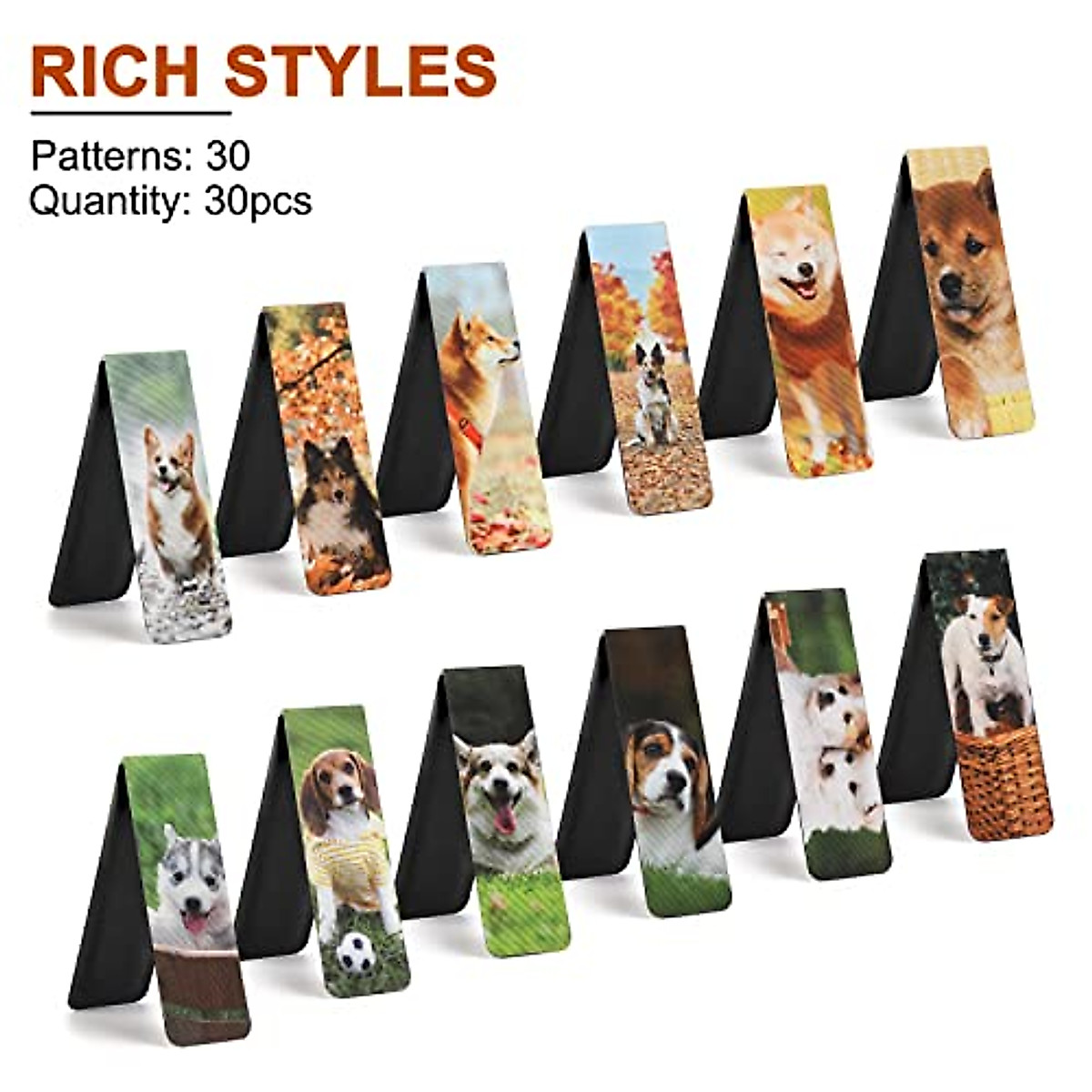 MWOOT 30Pcs Magnetic Bookmarks, Cute Dogs Magnet Book Marks Set, Double-Sided Lovely Puppy Magnetic Page Clips Bookmark in Bulk for Kids Students School Office Home Reading Supplies(30 Styles,6x2CM)